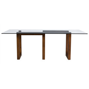 Orren Ellis Reesa Glass Top Solid Wood Base Dining Table & Reviews | Wayfair